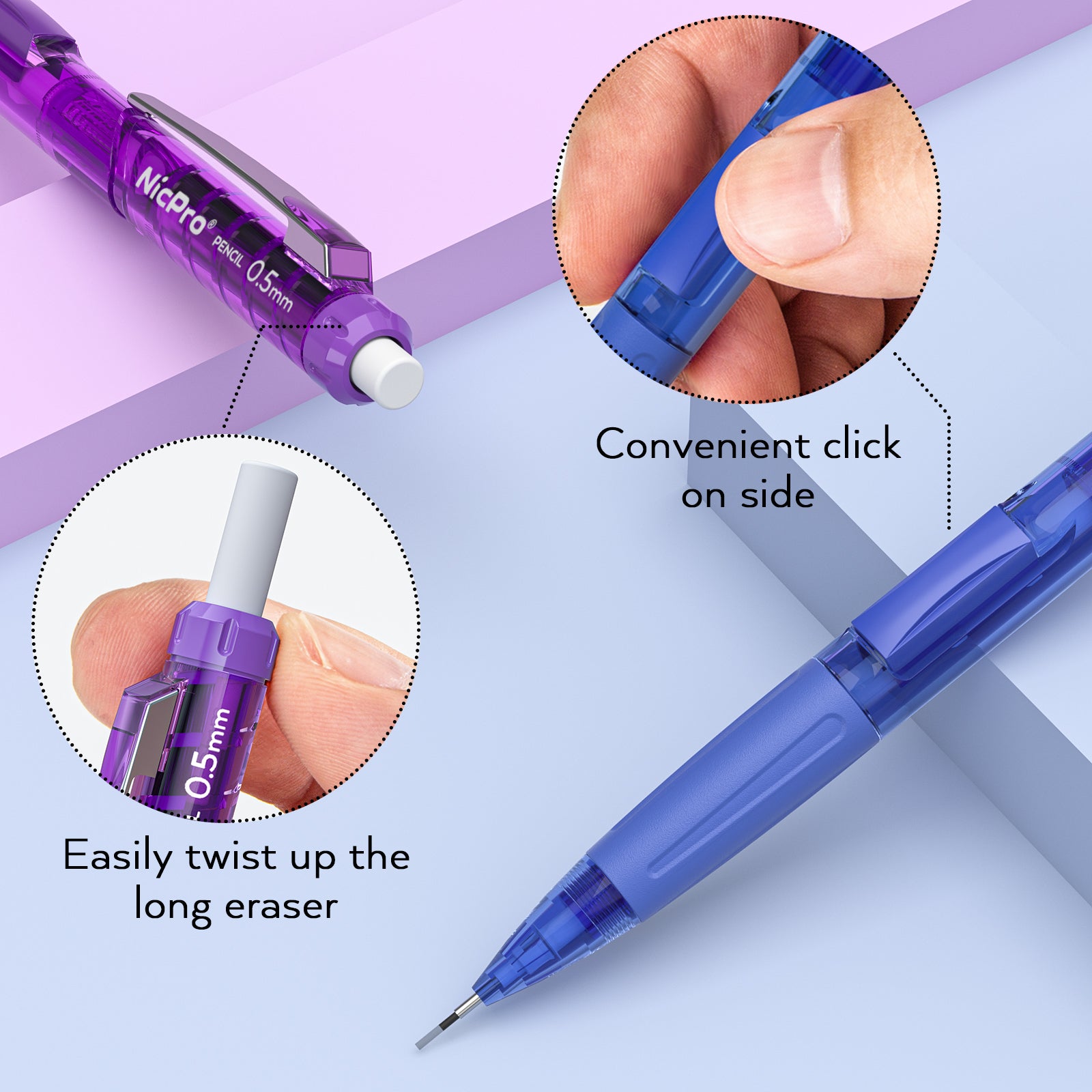 Mechanical pencil with eraser store