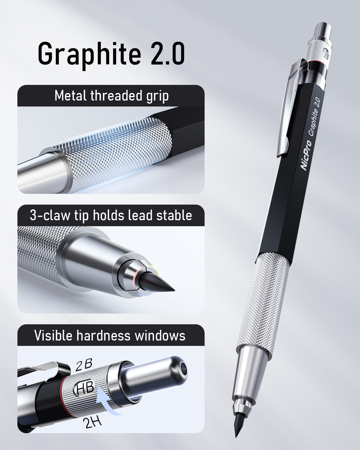 Nicpro 6Pcs Art Mechanical Pencils Set 3 Pcs Metal Drafting Pencil 0