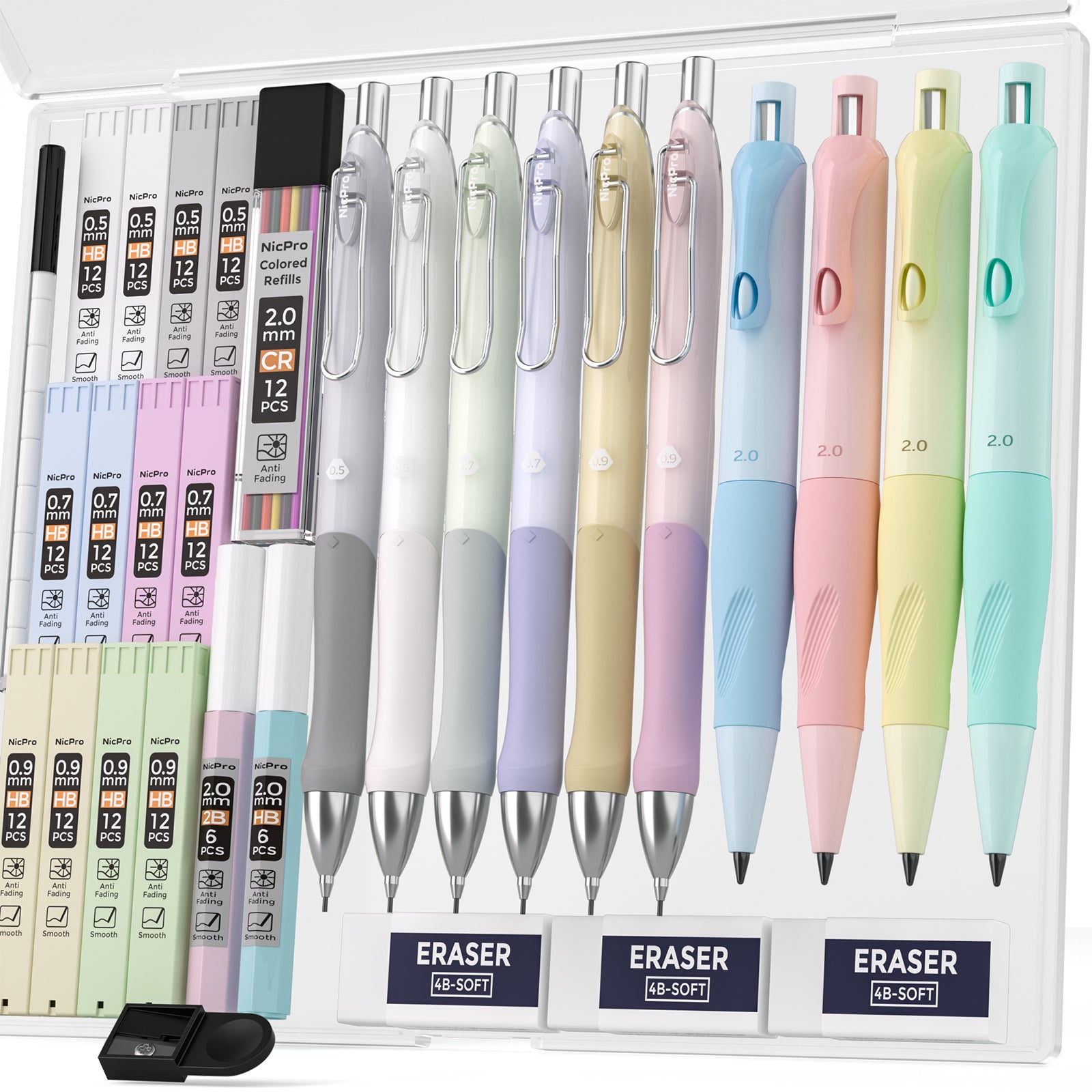 Nicpro 38PCS Pastel Mechanical Pencil Set in Case, Cute Mechanical Pen