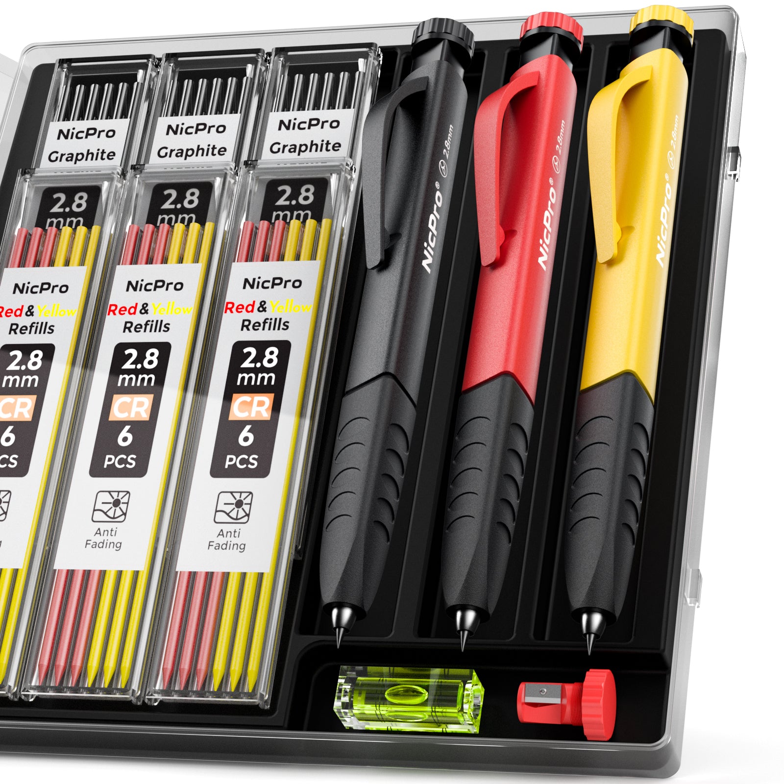 Nicpro 3 Pcs 2.8 mm Carpenter Pencils Set, Solid Mechanical Pencils wi