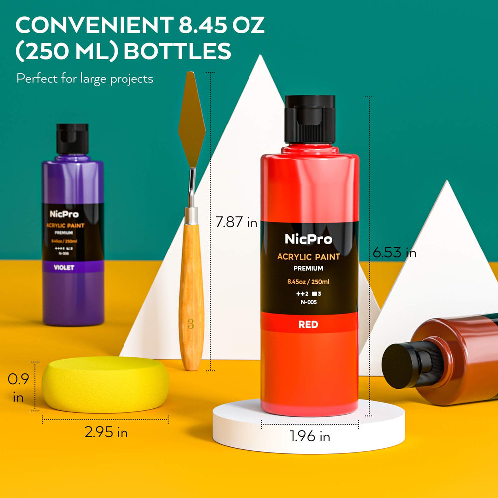 Nicpro 18 Colors Large Acrylic Paint Set, 8.45 fl oz./ 250 ml Artist P