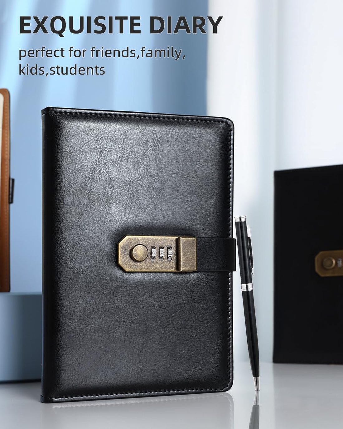 Nicpro Diary with Lock, A5 PU Leather Journal with Lock, Metal Pen, 26