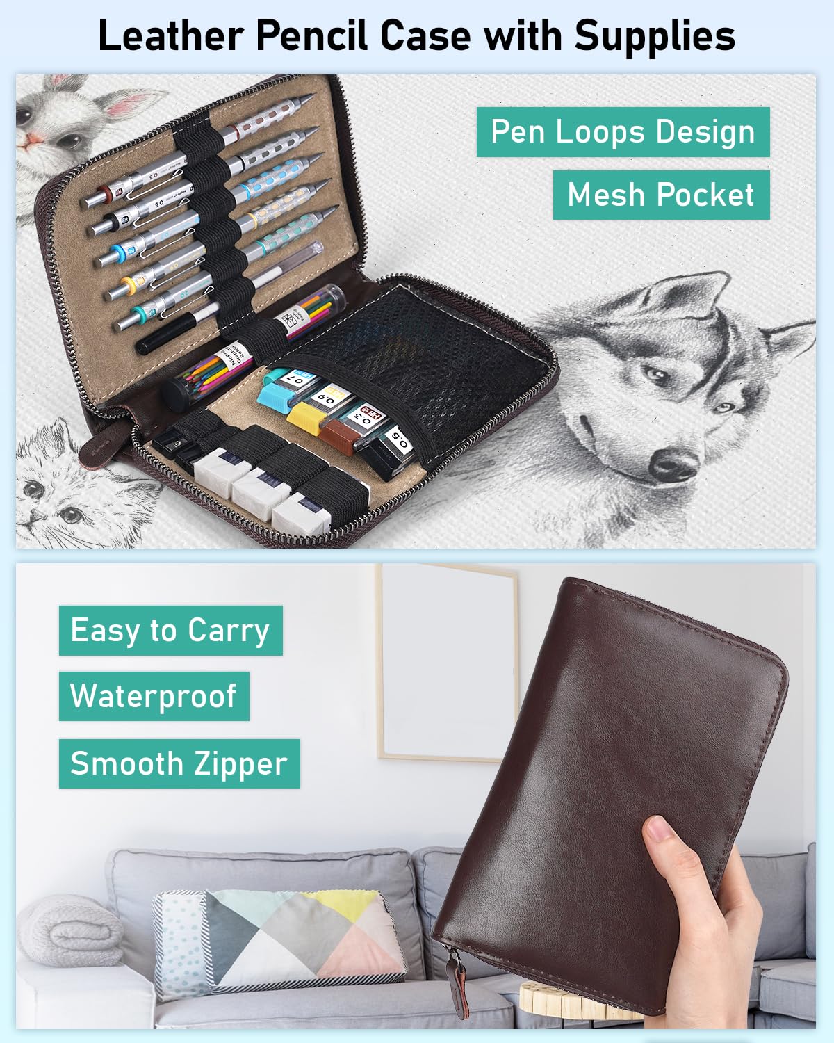 Nicpro Blocky Gear Metal Mechanical Pencil Set in Leather Case, 29PCS Nicpro Blocky Gear Metal Mechanical Pencil Set in Leather Case, 29PCS