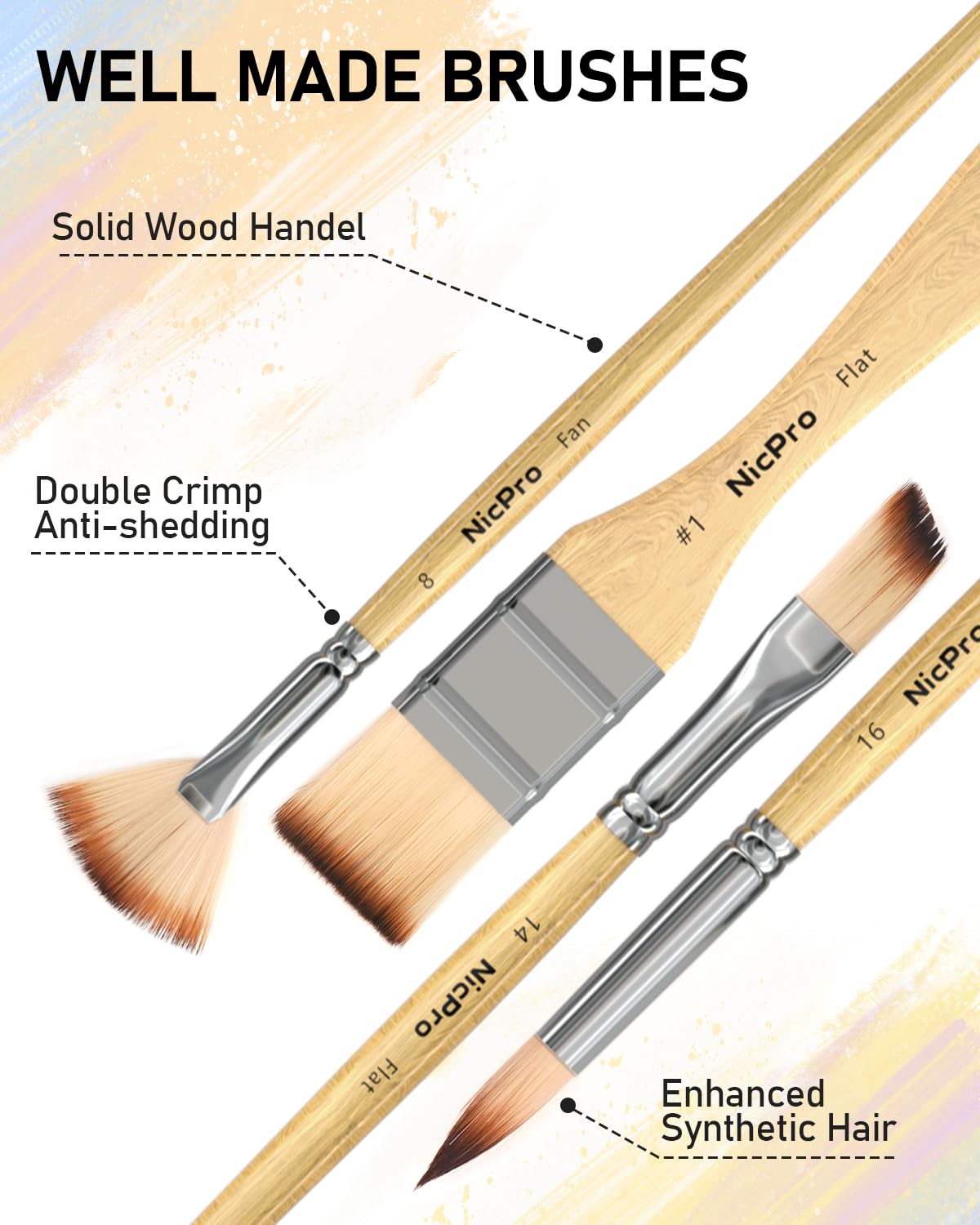 Nicpro 26pcs Paint Brush Set, Professional Paintbrushes with Palette K