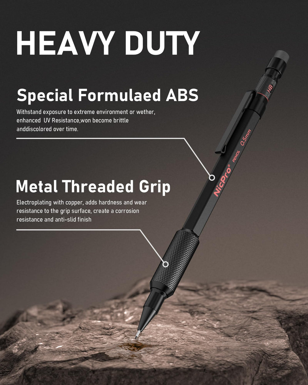 Nicpro 0.5 mm Mechanical Pencils Set with Case, 3PCS Professional Meta