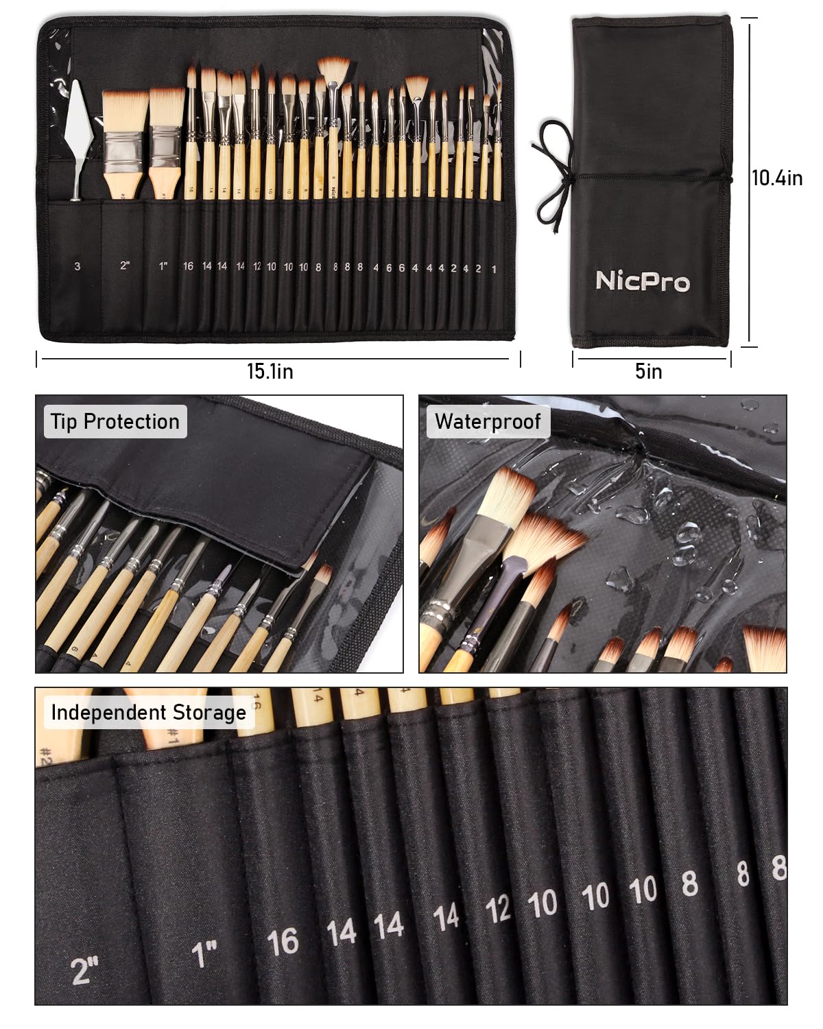 Nicpro 26pcs Paint Brush Set, Professional Paintbrushes with Palette K