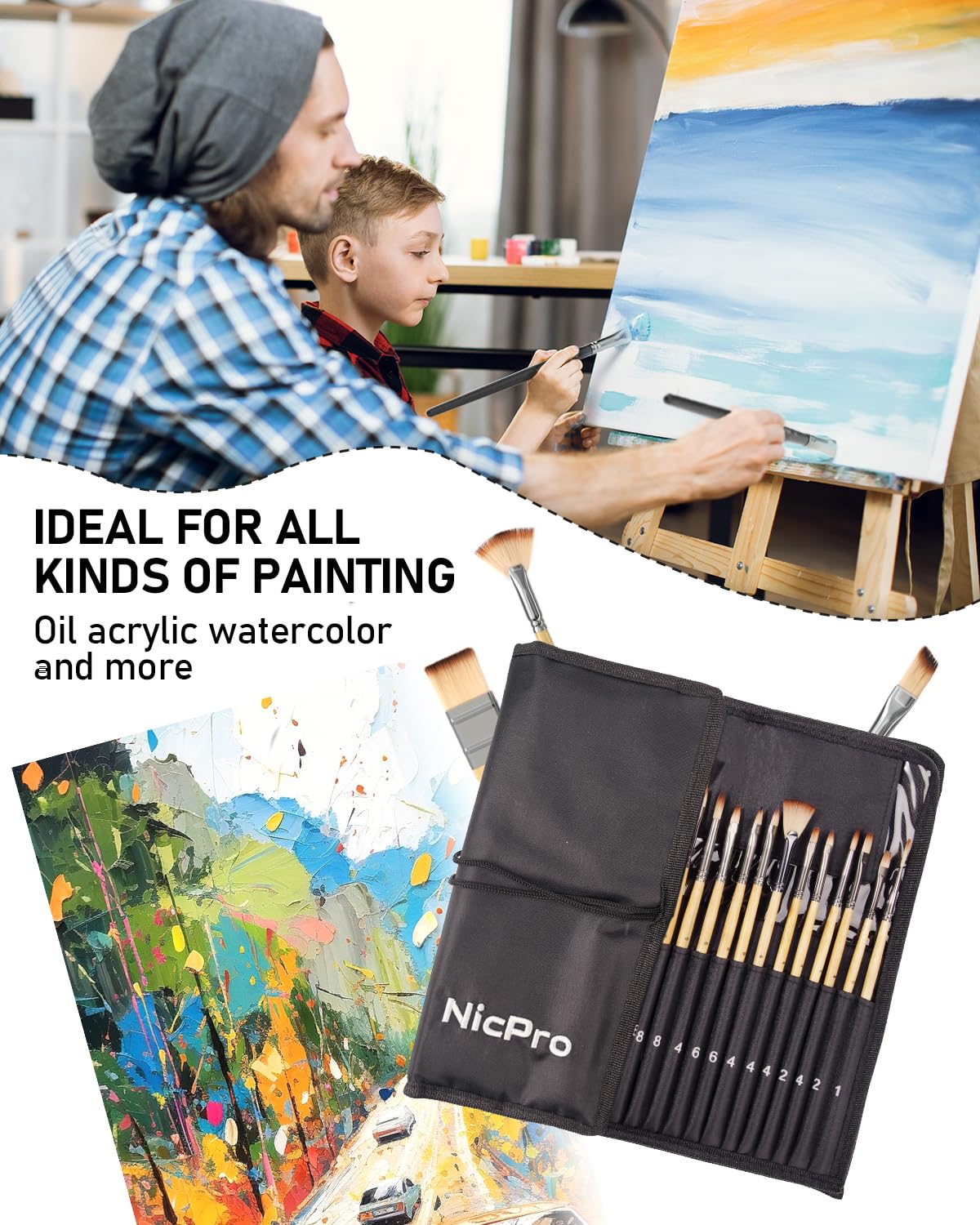 Nicpro 26pcs Paint Brush Set, Professional Paintbrushes with Palette K