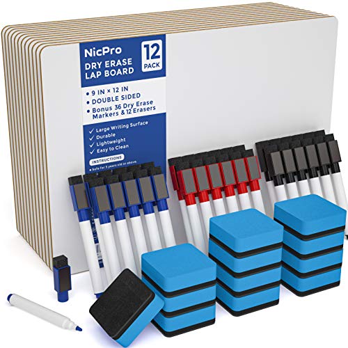 Nicpro 12 Pack Dry Erase Lapboard Set Small Kid Whiteboard 9 x 12 inch
