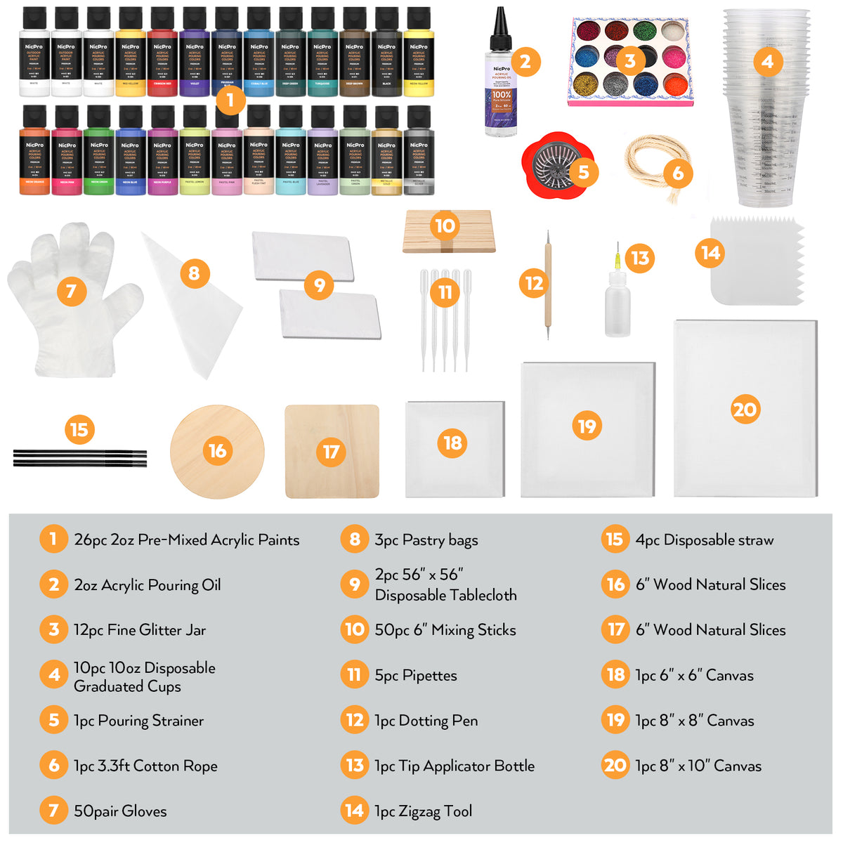 Nicpro 26 Colors Acrylic Pour Paint Kit, Premixed High Flow Paint Pour